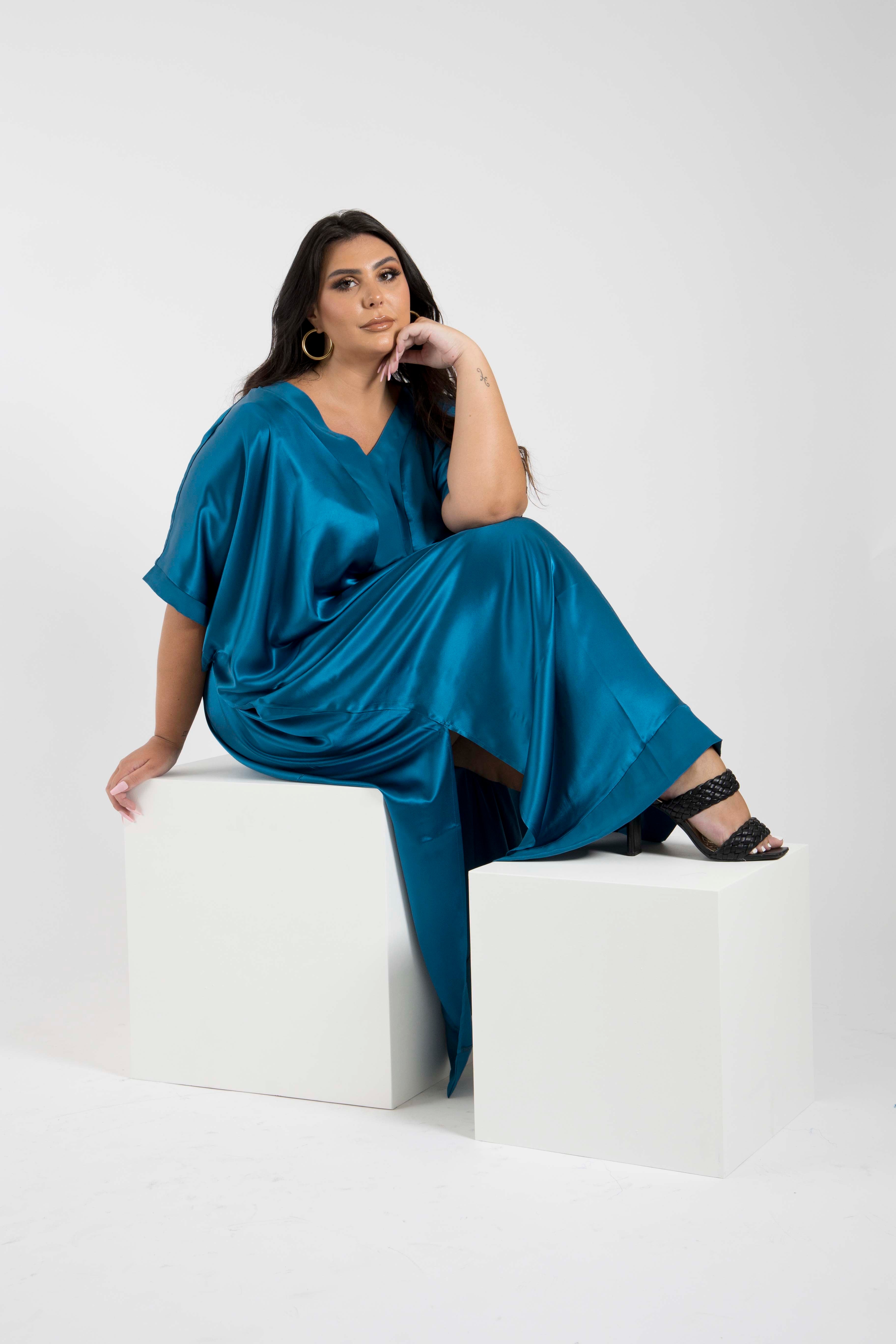 The Muse Italian Silk Charmeuse Caftan - Majestic Blue – Sante Grace